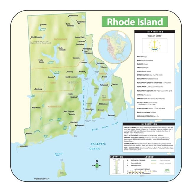 Universal Map 762536608 Rhode Island Shaded Relief Map - Walmart.com