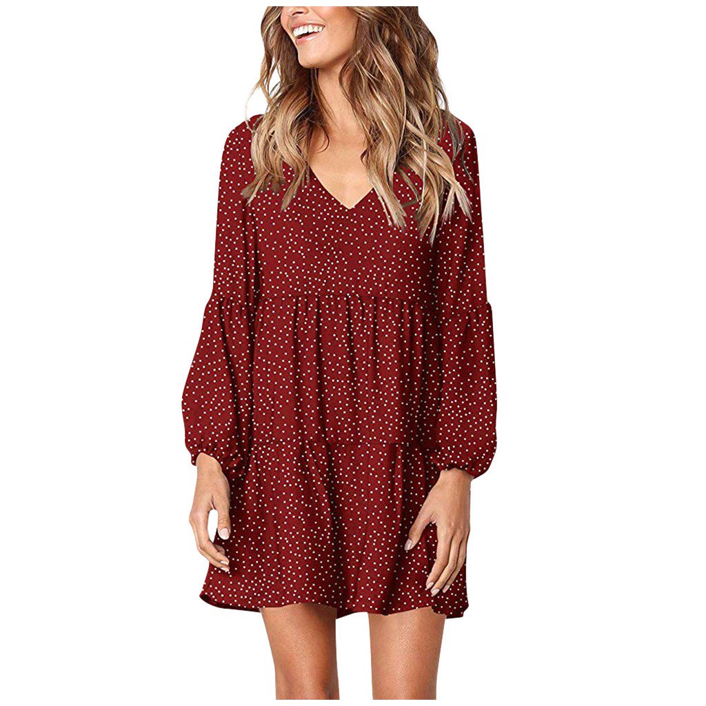 Click here for Unbranded Short Sleeve Dress Women Casual Dot V-Ne... prices