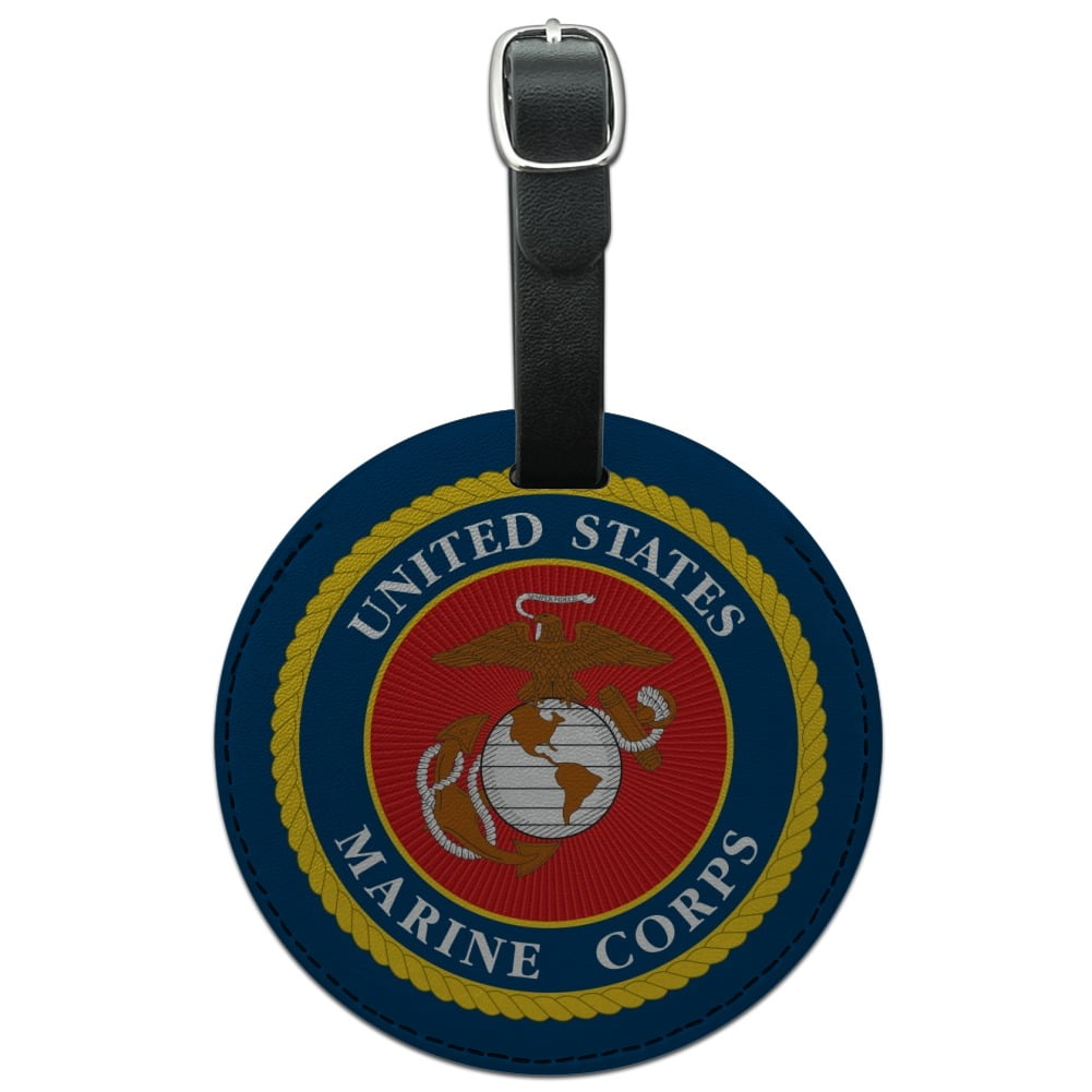Marines USMC Logo Blue Red Gold Officially Licensed Round Leather ...