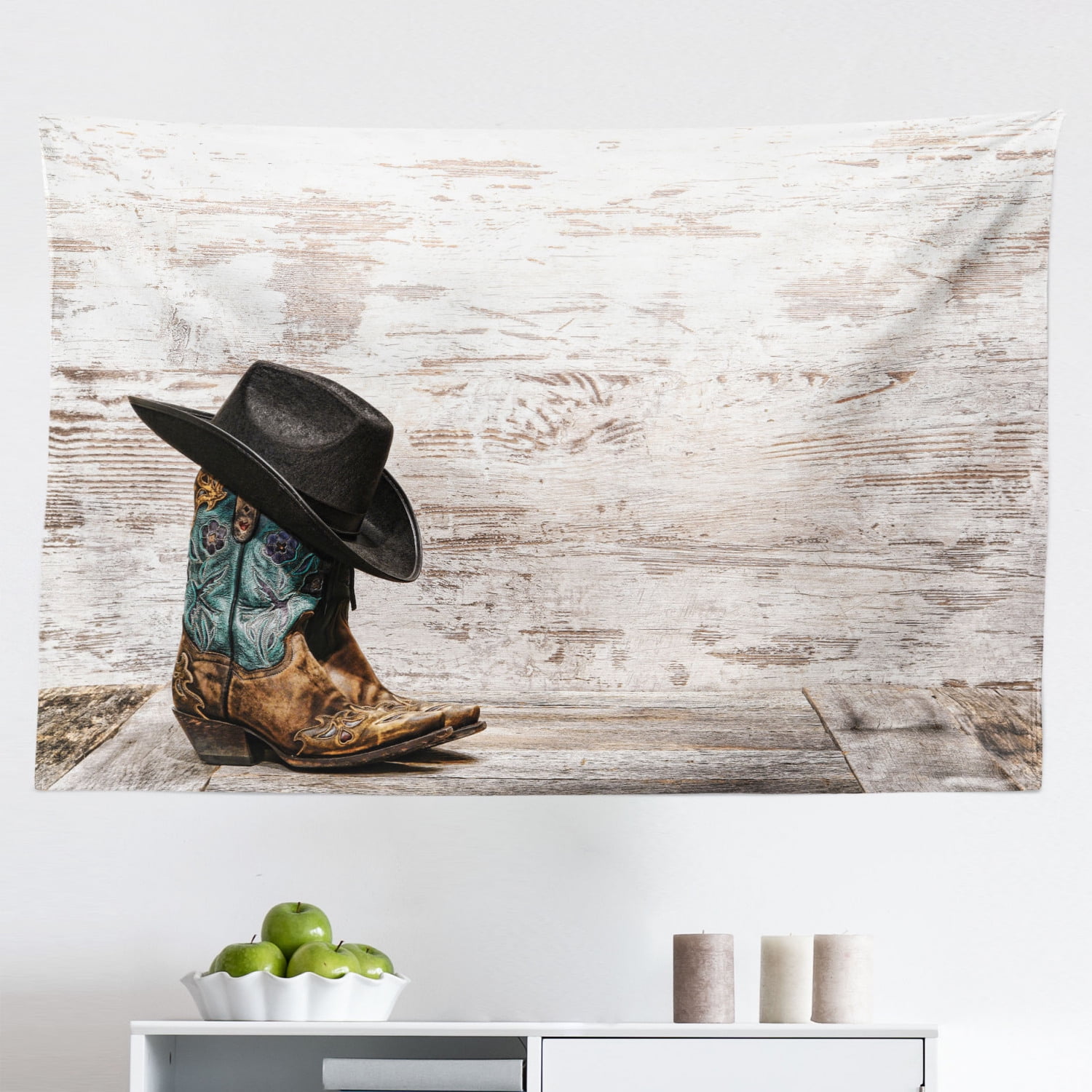 Western Tapestry, American Cowgirl Leather Boots Rustic Wild West Theme ...