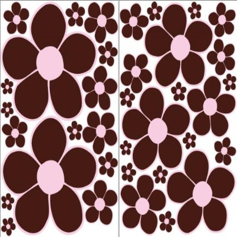 Brown with Pink Daisy Flower Wall Stickers Decals, Decor - Walmart.com