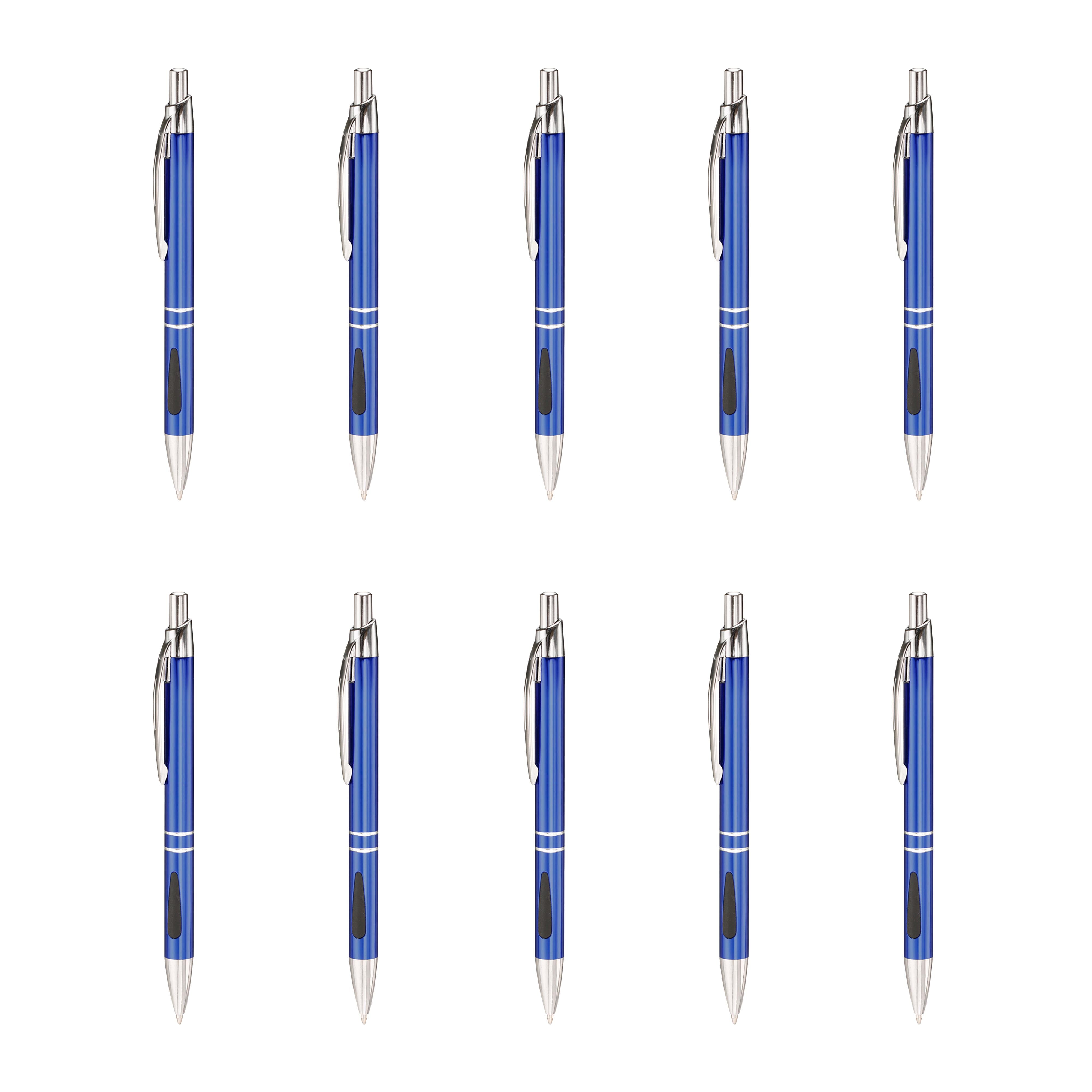 10 Black Ink Metal Pens Pack - Ballpoint, Retractable, Silver accents ...