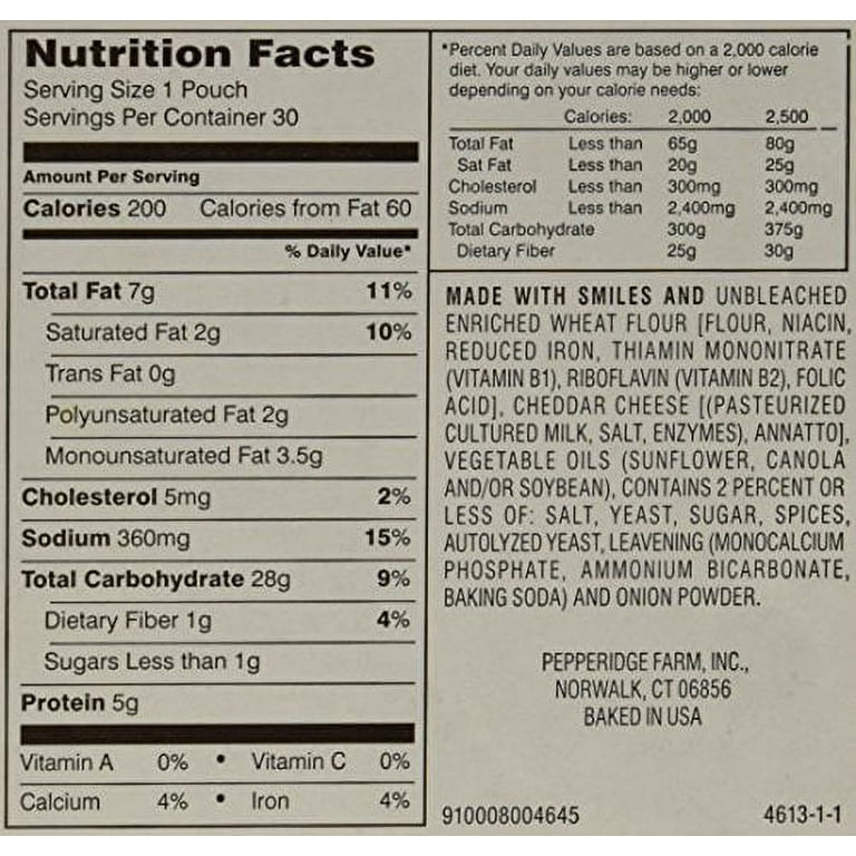 Goldfish Nutrition Label