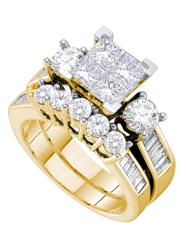 TheJewelryMaster - 14kt Yellow Gold Womens Princess Diamond Bridal ...
