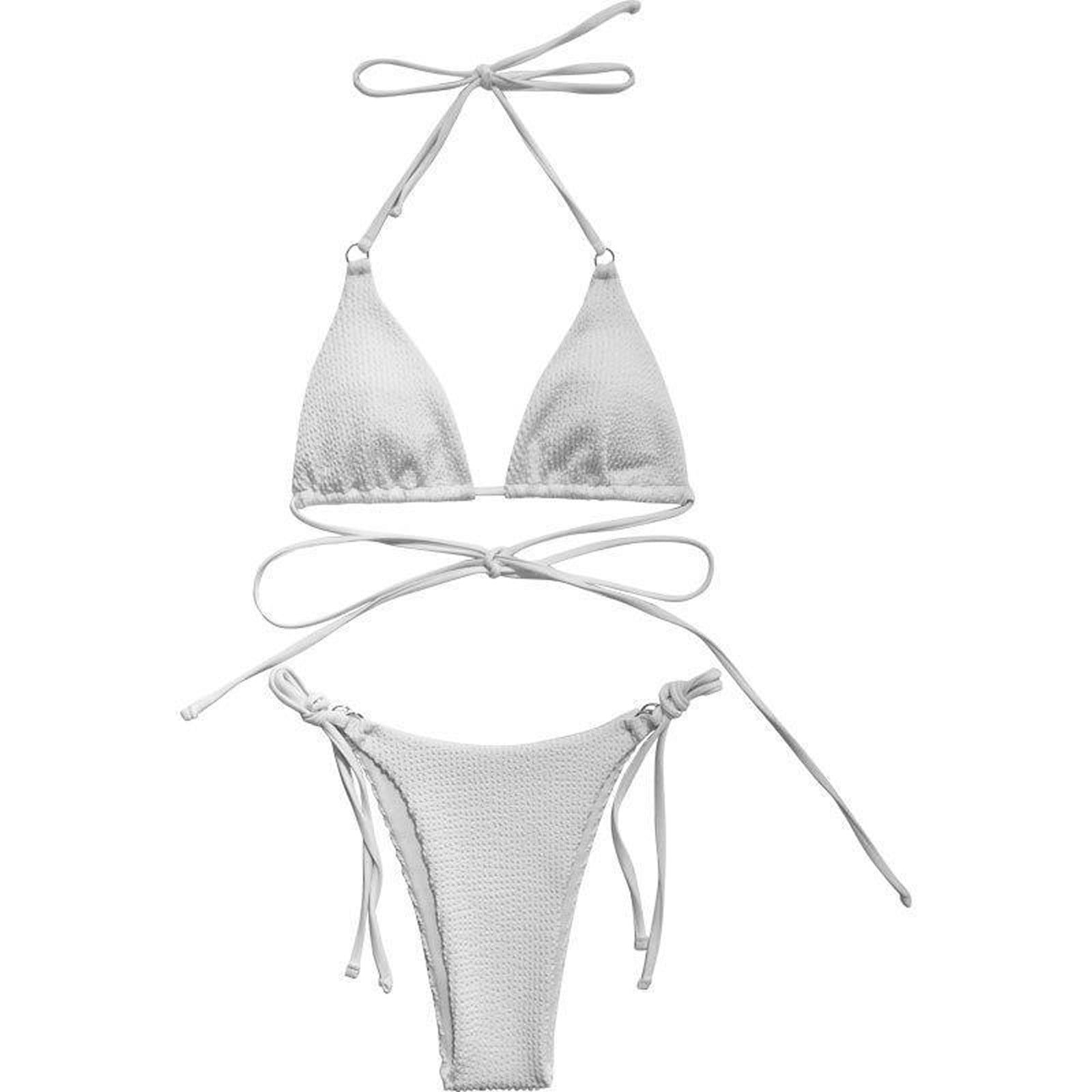 Qcmgmg 2 Piece Bathing Suit Triangle Thong Bikini Set Womens String