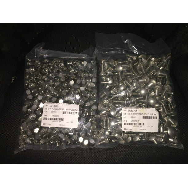 (100) Stainless Steel 3/8-16 x 1" 18-8 Carriage Bolt (100) 3/8-16 NYLON ...