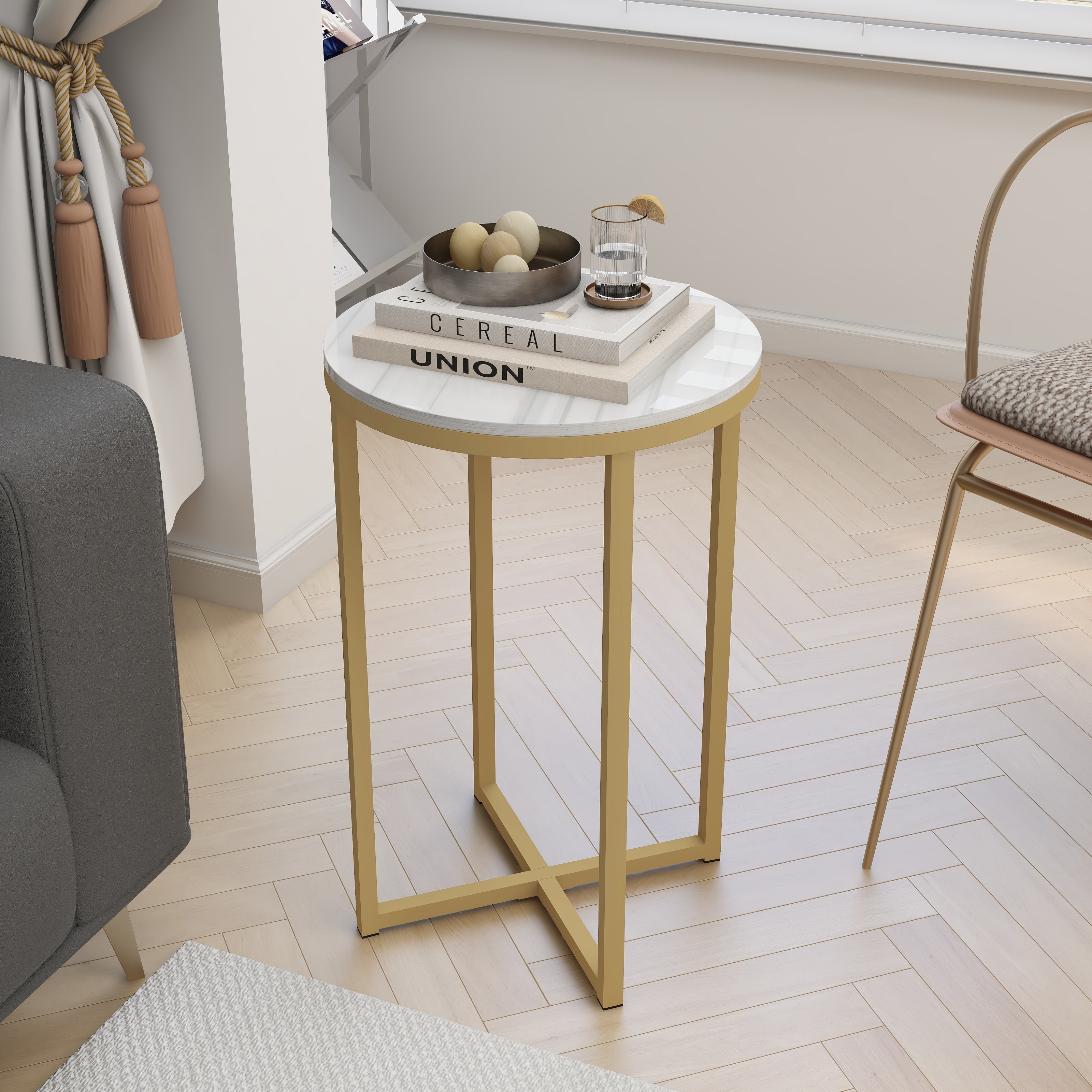 Alazyhome Faux Marble Modern Round Living Room Accent Side Table Gold Metal Frame - Walmart.com