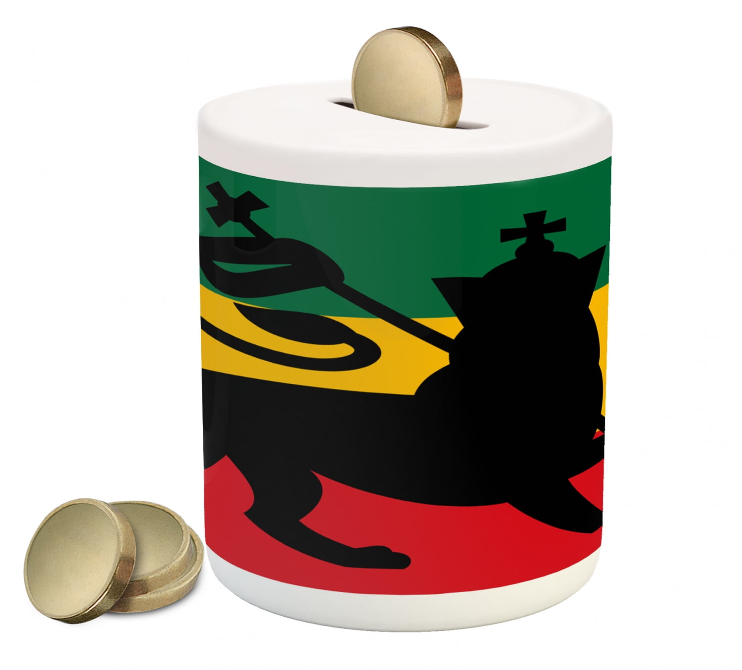 Rasta Piggy Bank, Rastafarian Flag Judah Lion Reggae Music Inspired ...