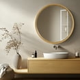 Magnifique Wall Bath Round Mirror, 32" Natural Wood Frame, Handcrafted ...
