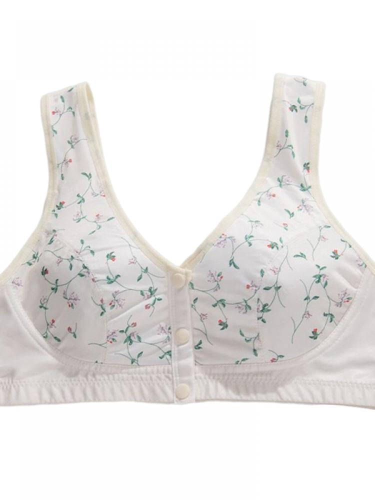 Esho Middle-Aged Elder Woman Floral Wirefree Bra Front Button Closure ...