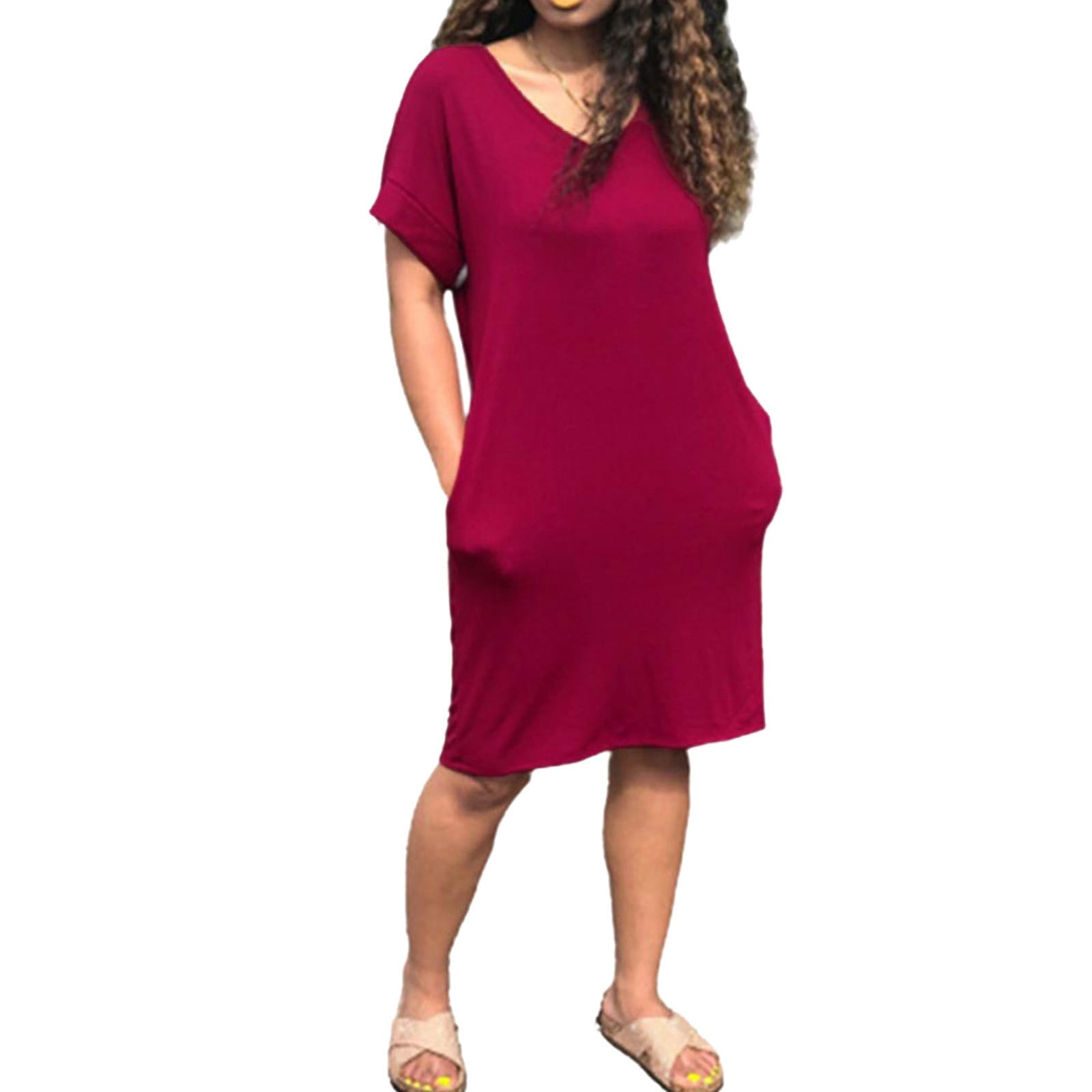 Click here for Pisexur Short Sleeve V-Neck Knee-High Dress Fashio... prices