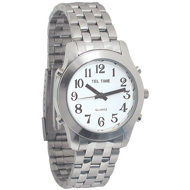 Tel-Time - Mens Classic Chrome Talking Watch with White Dial-Chrome ...