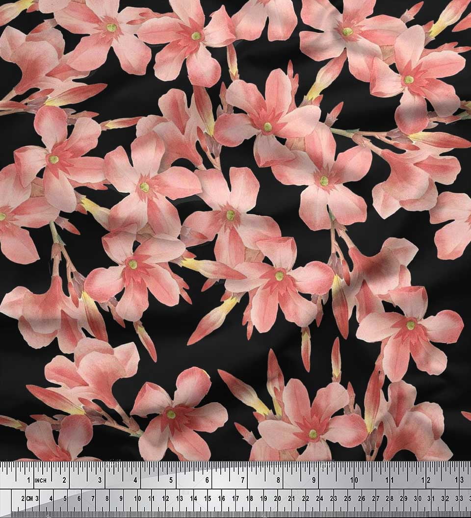 Soimoi Black Georgette Viscose Fabric Peach Floral Fabric Prints by ...