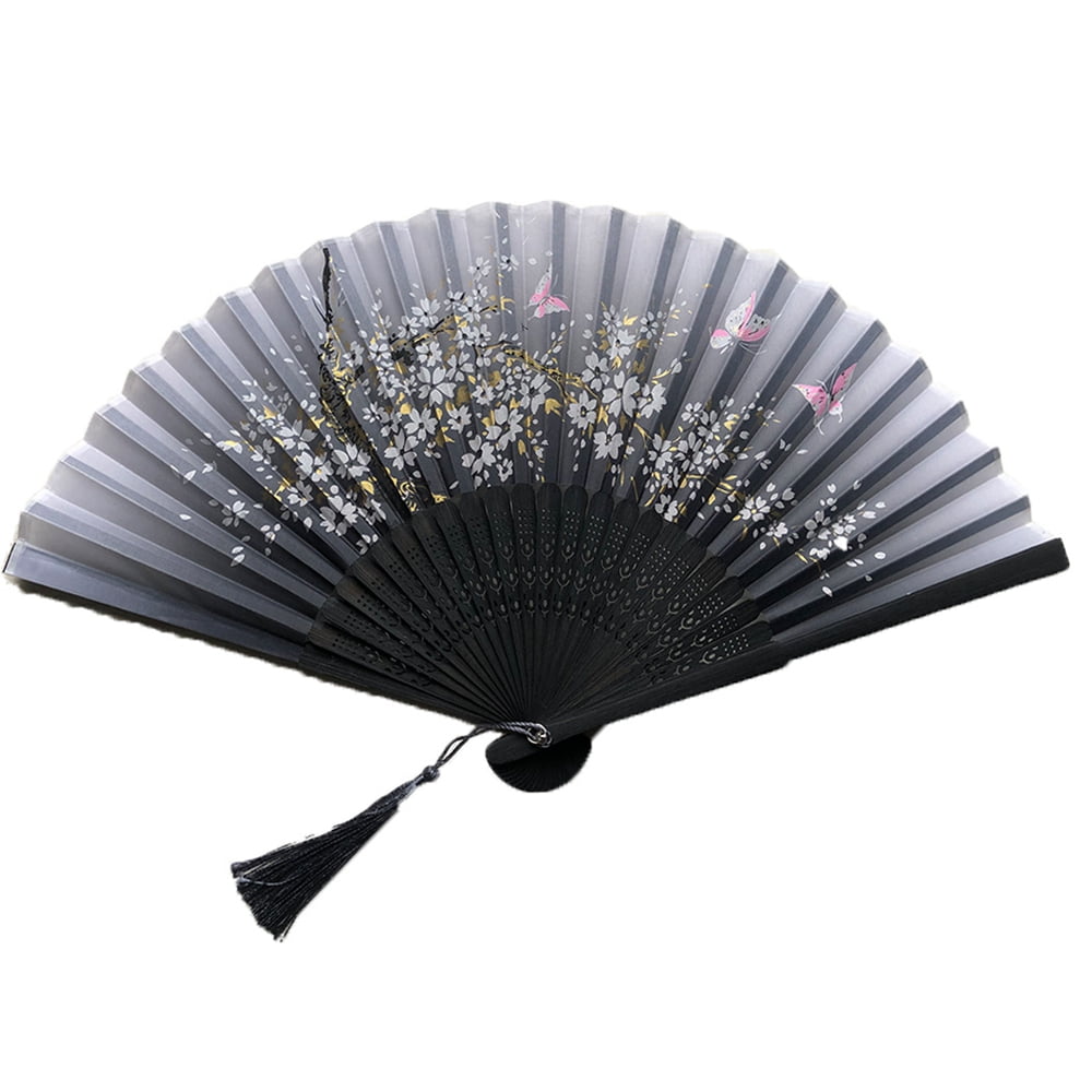 Chinese Fan - Cherry Blossom Flowers Leaves Vintage Style Silk Hand ...