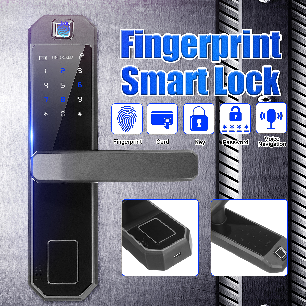 Smart Digital Electronic Door Lock Fingerprint Touch Password Keyless ...