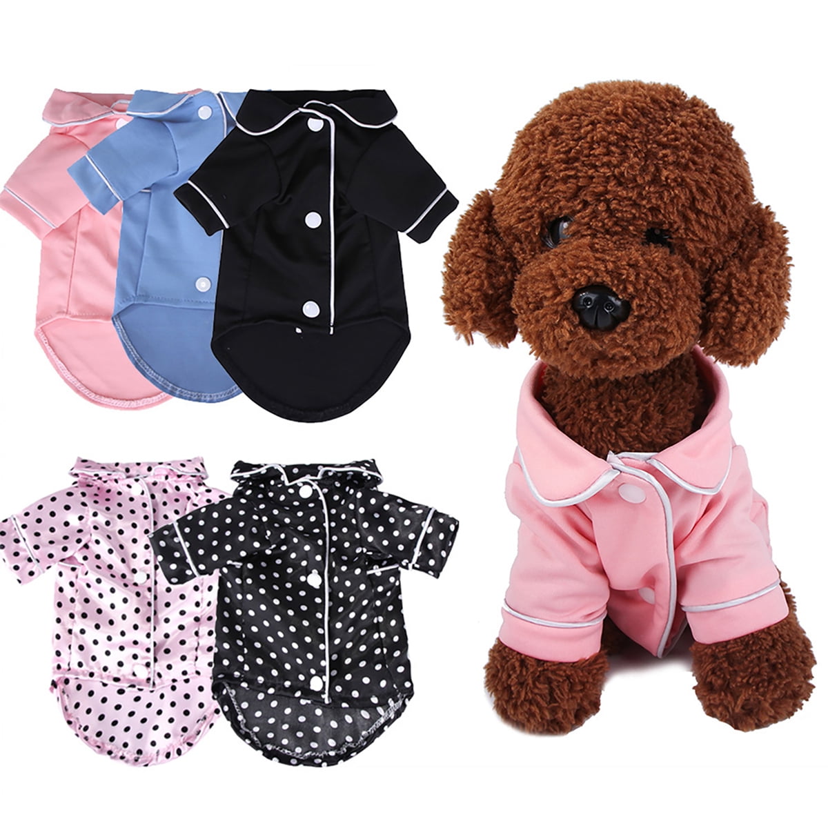 Meidiya Dog Pajamas Clothes Silk Soft Solid/Polka Dot Print Shirts ...