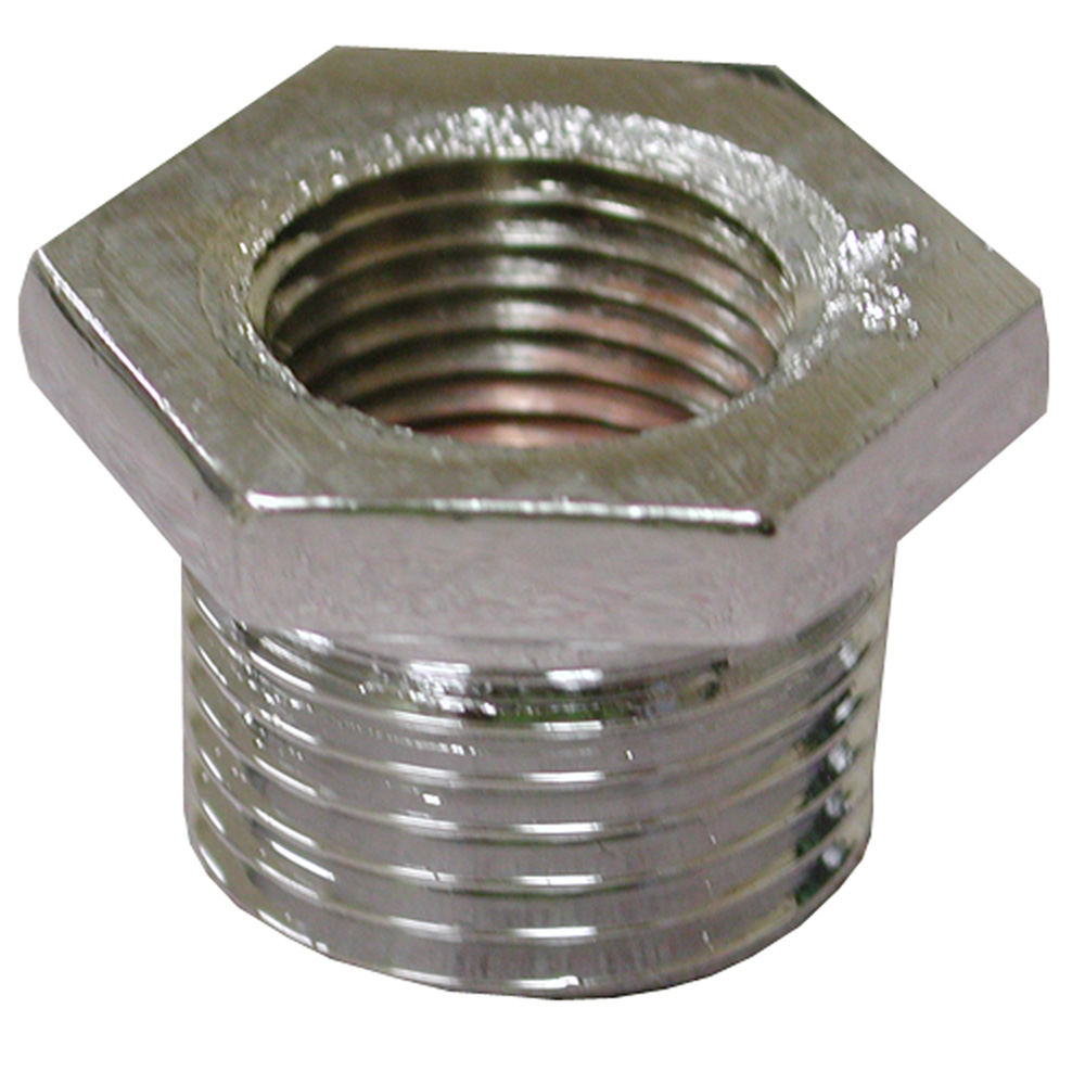 1/2" x 3/8" Chrome Plated Bronze Hex Bushing, Lead Free,PartNo B50072LF ...
