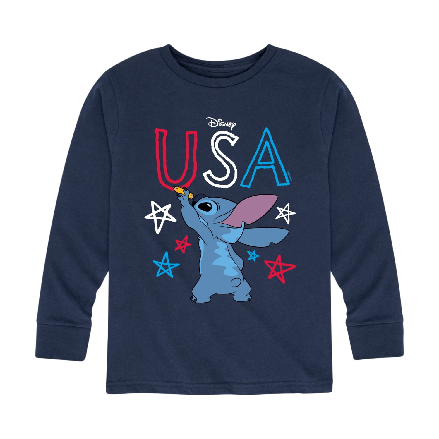 Lilo & Stitch - USA Stitch Drawing - Youth Long Sleeve Graphic T-Shirt ...