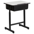 Emma + Oliver Grey Student Desk with Adjustable Height Black Pedestal ...