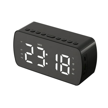 HIFI Travel Mini Portable Alarm Clock FM Radio Bluetooth Speaker Mirror ...