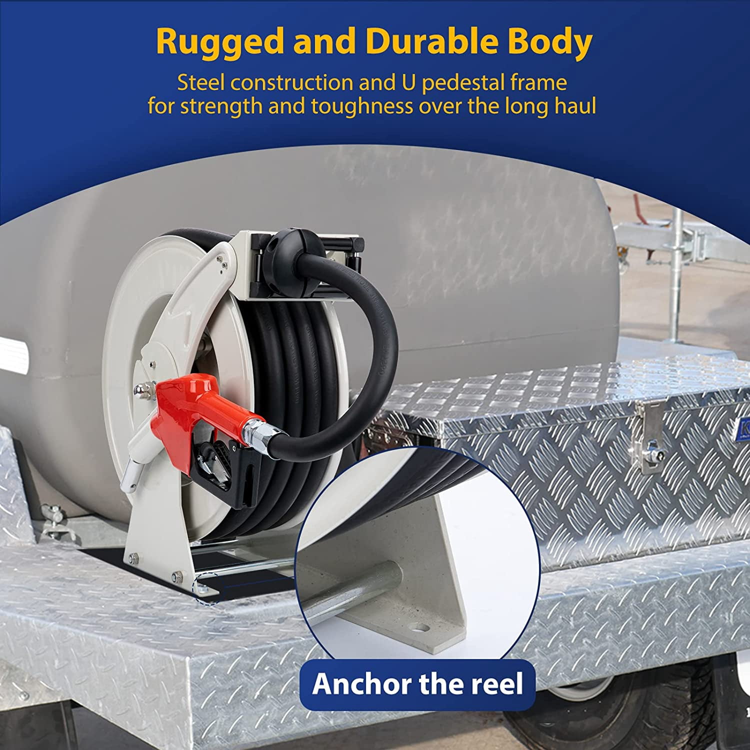 Buy Rocita Fuel Hose Reel Retractable with Fueling Nozzle 3/4 x 50 ...