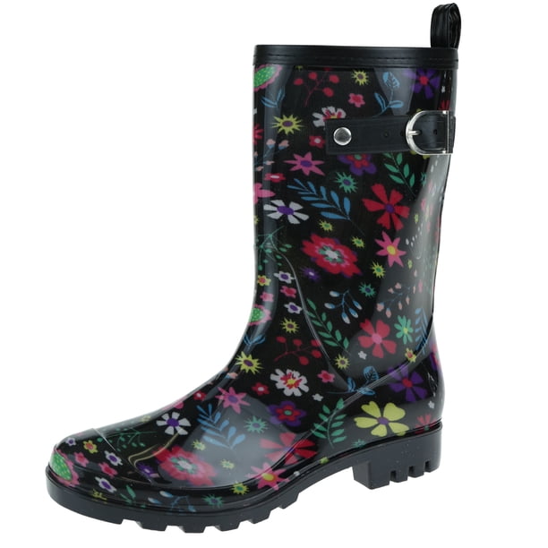 Shiny floral Printed Jelly Mid Calf Women Rain Boot - Walmart.com