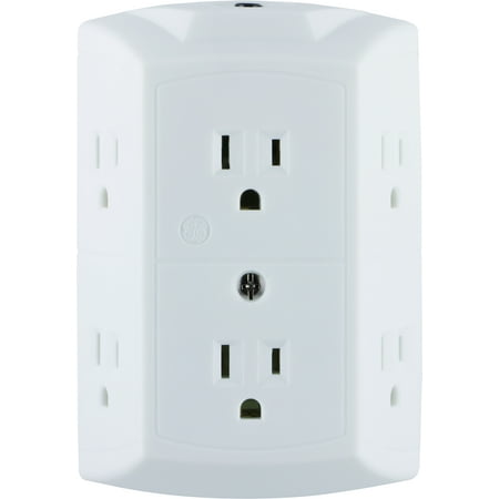 GE 6-Outlet Wall Adapter, Reset Button, Wide Spaced Outlets, 56575 ...