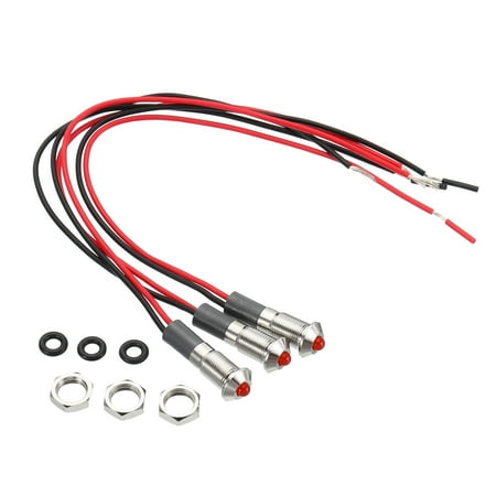 Uxcell AC/DC 12V/24V 6mm Convex Panel Mount Red Indicator Light with ...