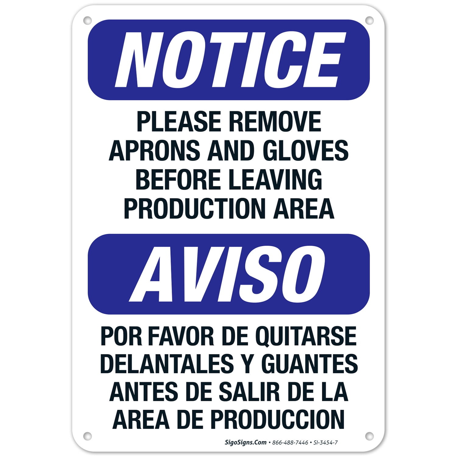 Remove Aprons And Gloves Before Leaving Production Area Bilingual Sign ...