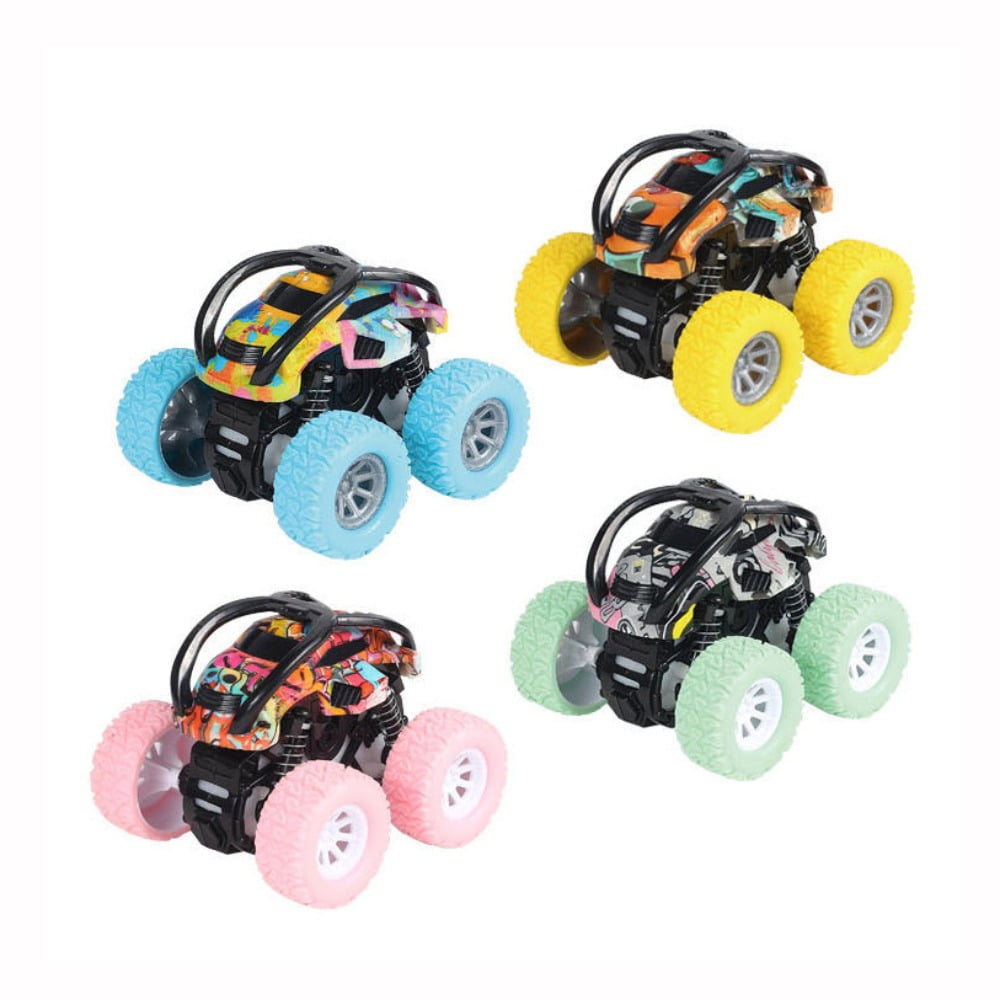 4 Pieces Push and Go Double-Directions Vehicles Double-Sided Pull Back ...