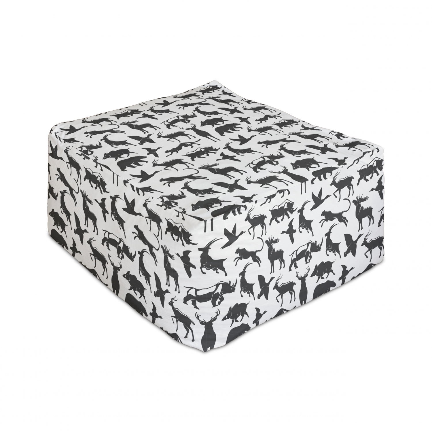 Deer Hunting Rectangle Pouf, Monotone Forest Animals Pig Wild Boar Duck ...