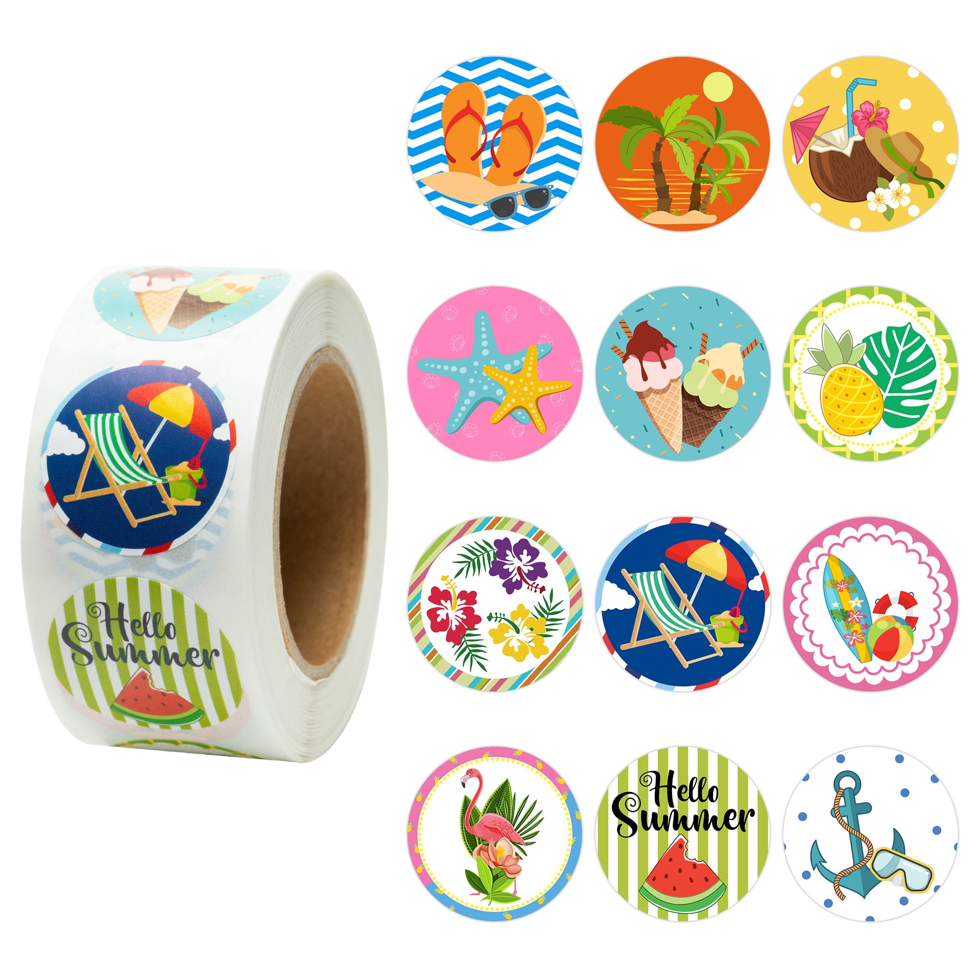BeYumi 500Pcs Hello Summer Stickers for Kids Paper Perforated Round ...