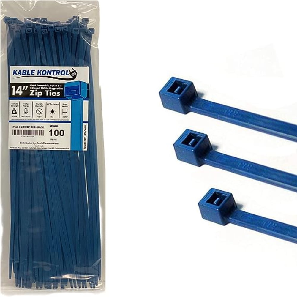 Kable Kontrol Metal Detectable Zip Ties - 14" Long - 50 Lbs Tensile Strength - 100 pc Pack ...