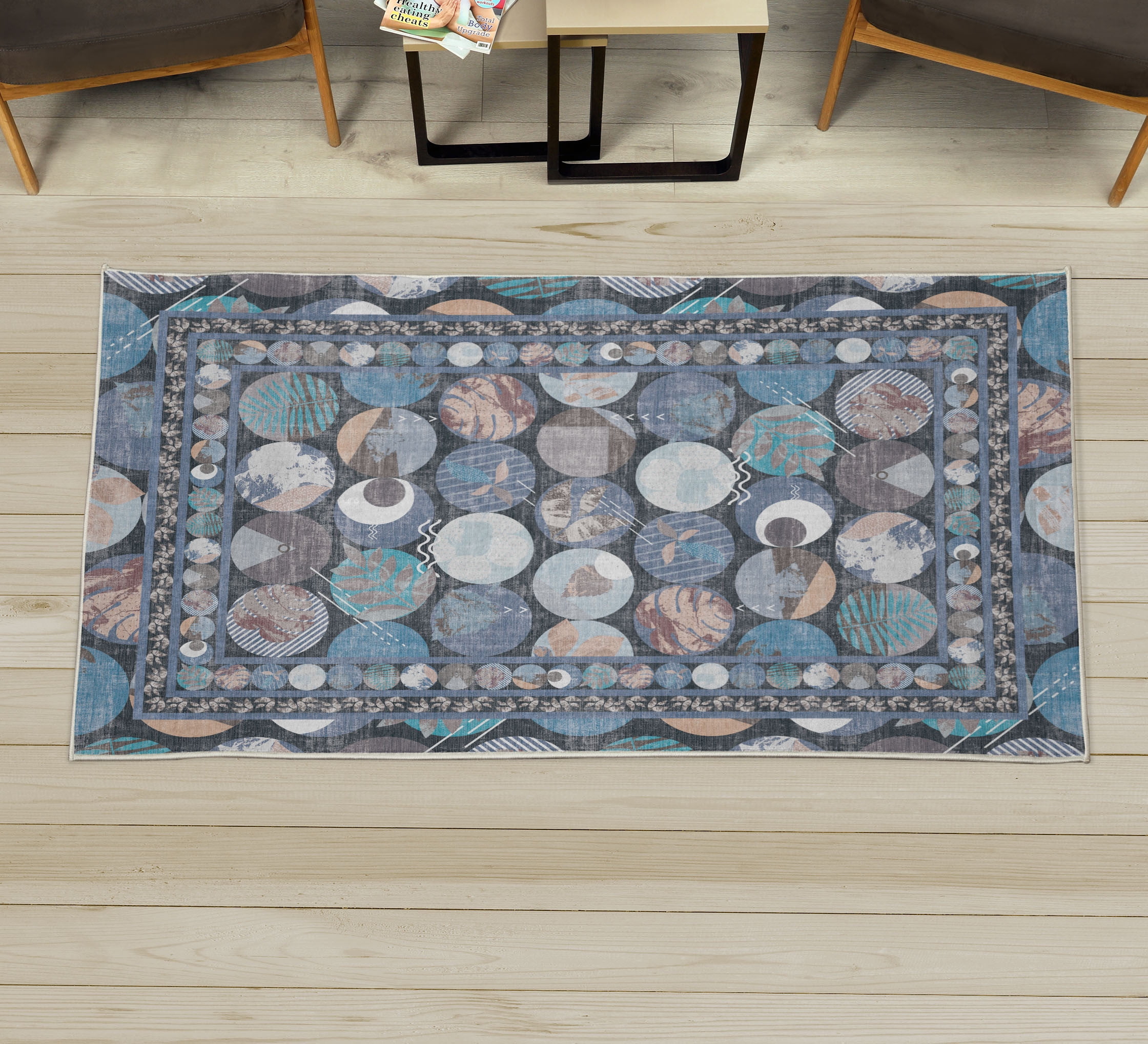 Floral Decorative Rug, Colorful Pastel Rounds with Exotic Tropical ...