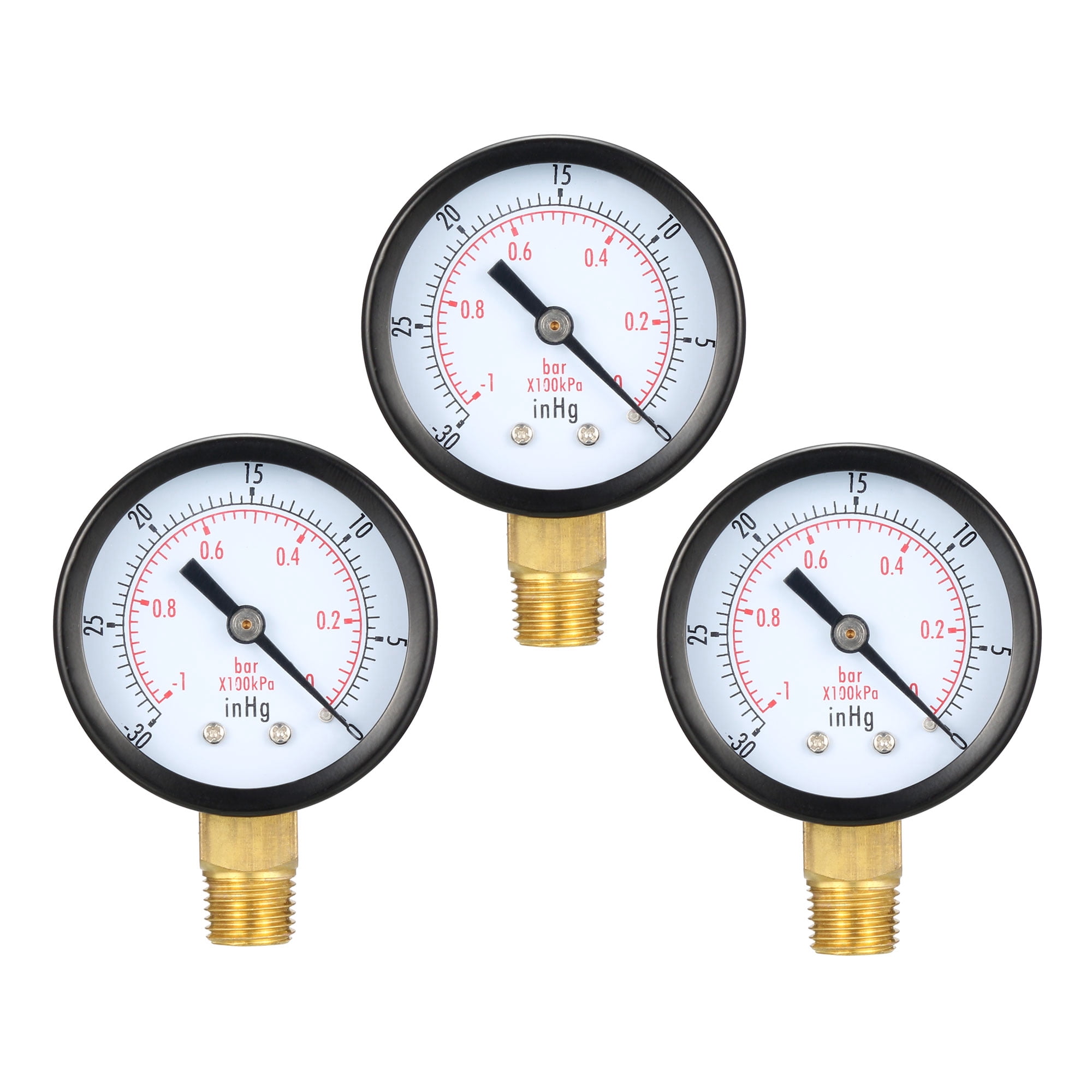 Pressure Gauge , -30-0inHg Vacuum/bar Dual Scale , 1.8" Dial , 1/4 ...