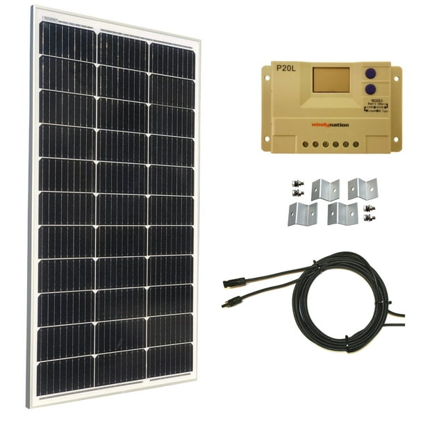 100-Watt Monocrystalline Solar Panel Kit with 20 Amp Solar Charge ...
