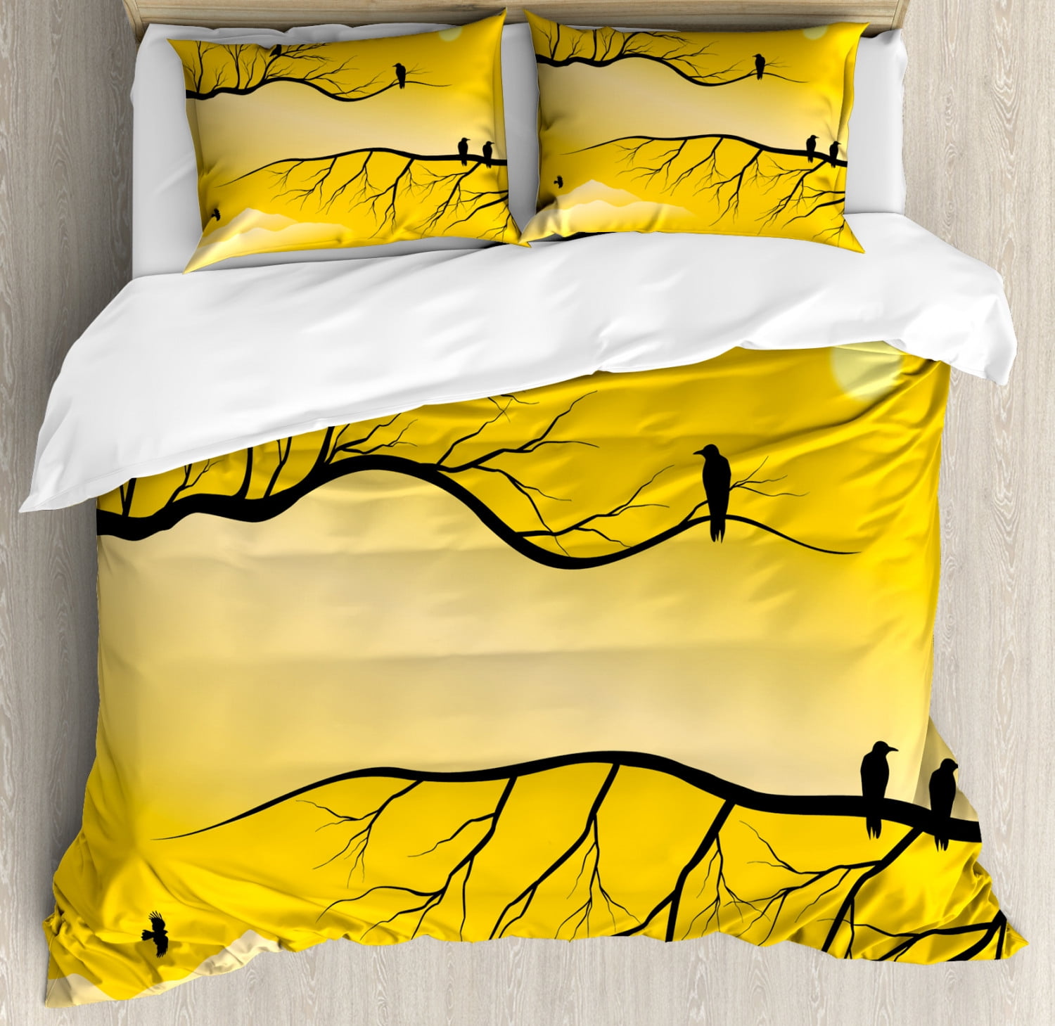 Black Crow Duvet Cover Set King Size, Artistic Silhouette Stylized ...