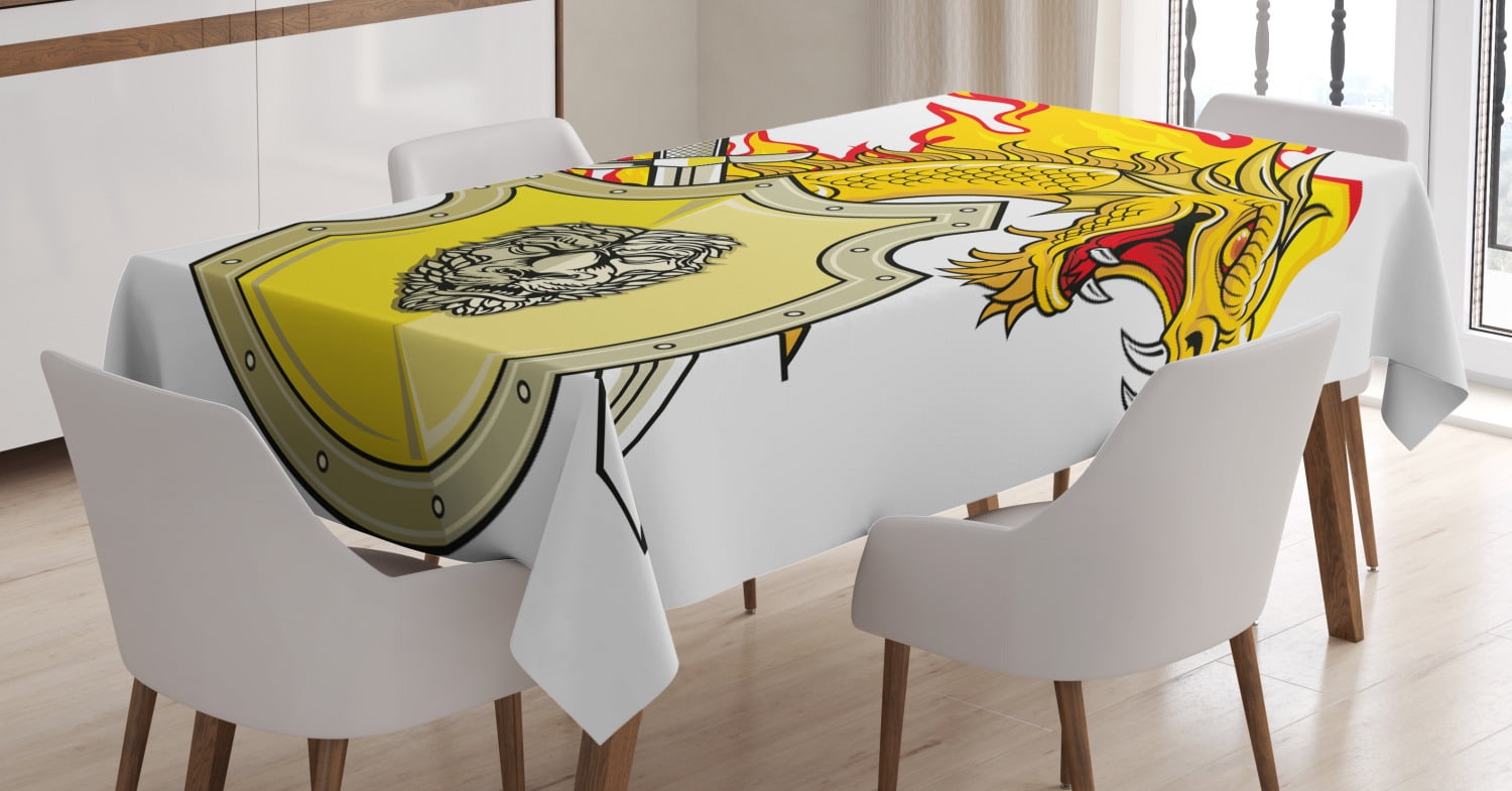 Ambesonne Dragon Tablecloth Rectangular Table Cover, Creature Hero, 60 ...