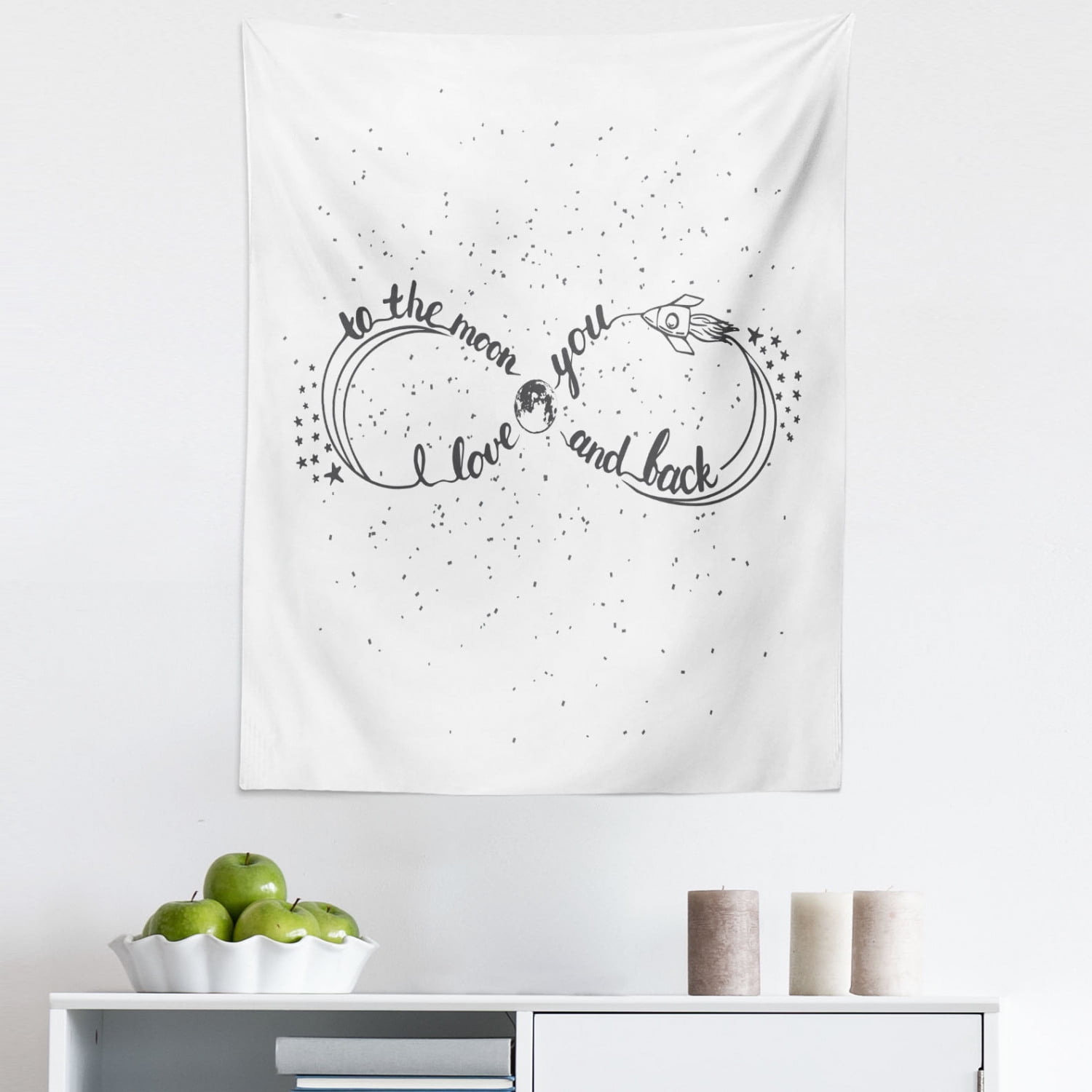 Eternity Tapestry, Eternity Loop Stars Moon Print on Plain Backdrop ...