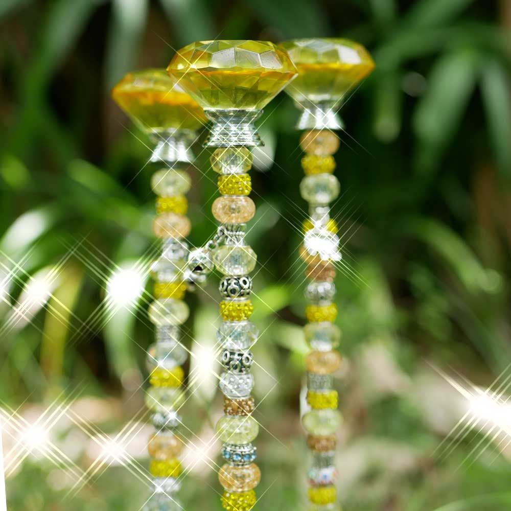 14" Yellow Diamond Beaded Garden Stake 1PC Fairy Wand Decorative Plant ...
