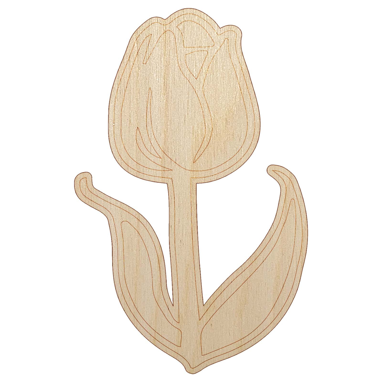 Hand Drawn Tulip Flower Doodle Wood Shape Unfinished Piece Cutout Craft ...