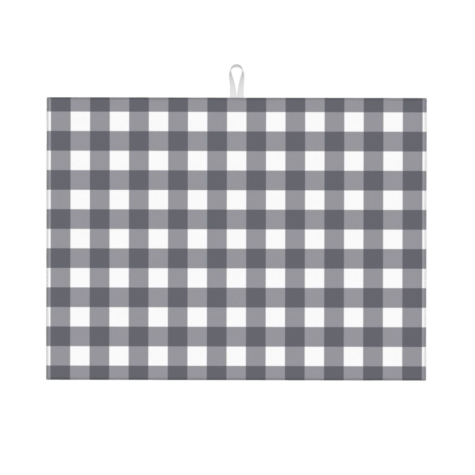 Microfiber Drying Mat, Grey Check Print Dish Drying Mat for Kitchen ...