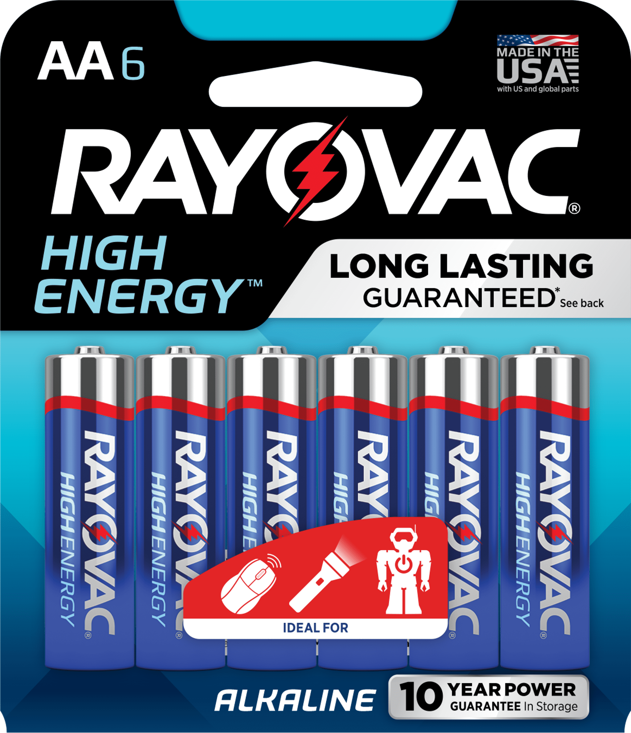 Rayovac High Energy Alkaline Batteries, Size AA, 6-Pack, 815-6K ...