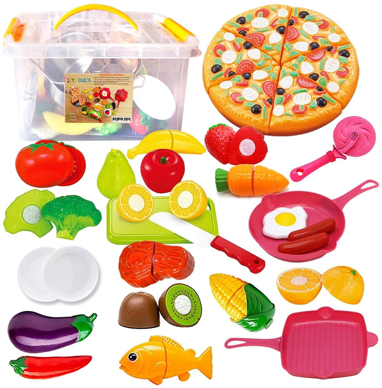 Set of Cutting Food Playset for Kids, includes Pretend Play Fruits and ...