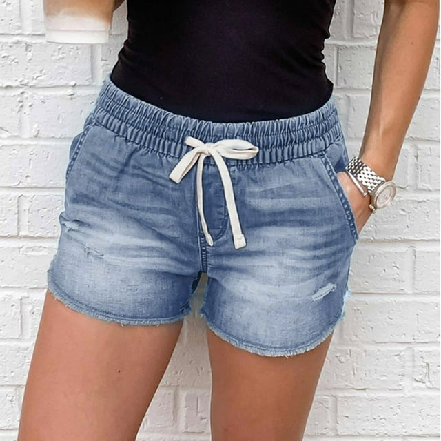 MRULIC jeans for women Women's Fashion High Waist Denim Shorts Blue ...