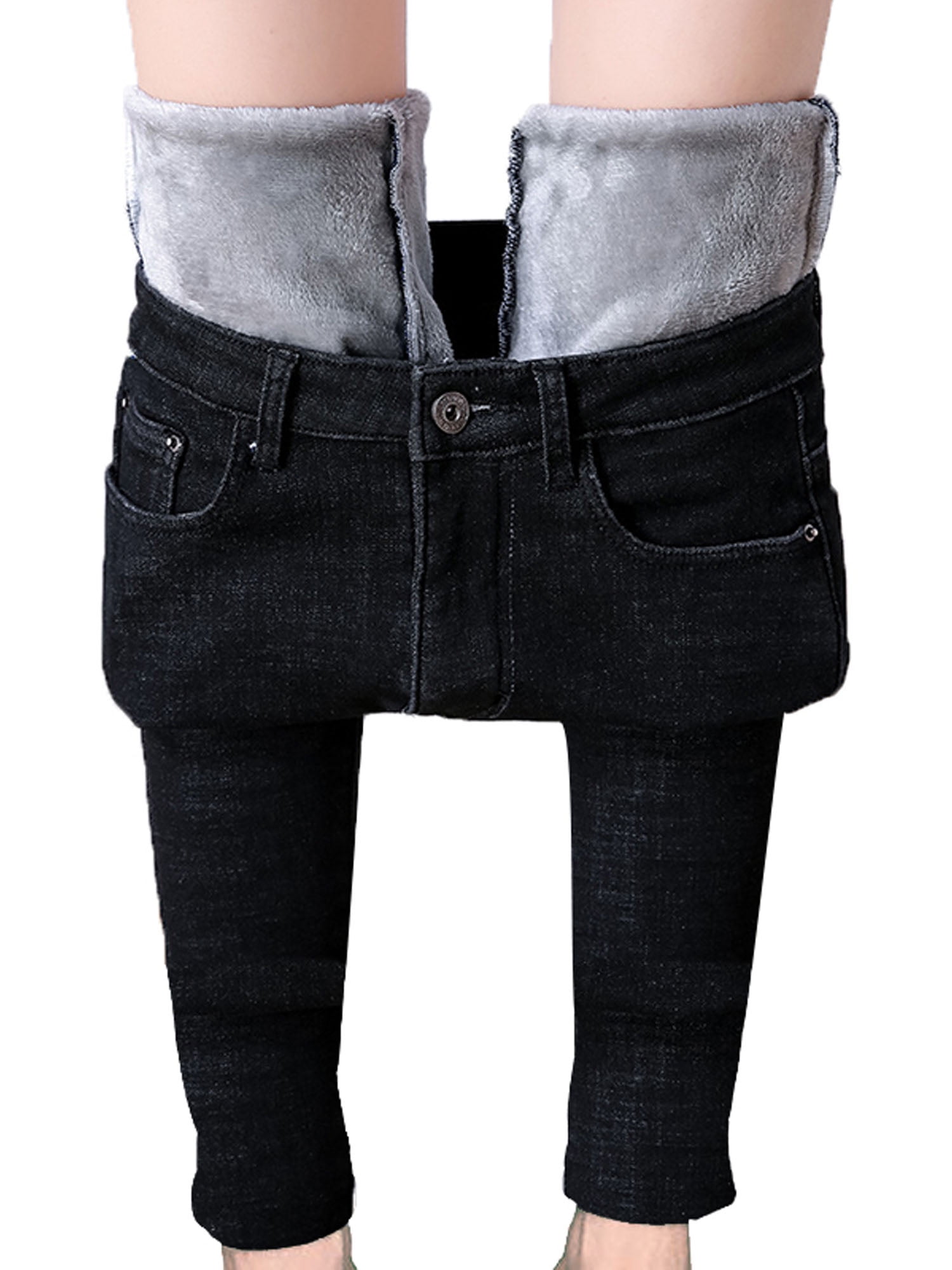 Inevnen Women Fleece Lined Jeans Winter Warm Thicken Skinny Stretch ...