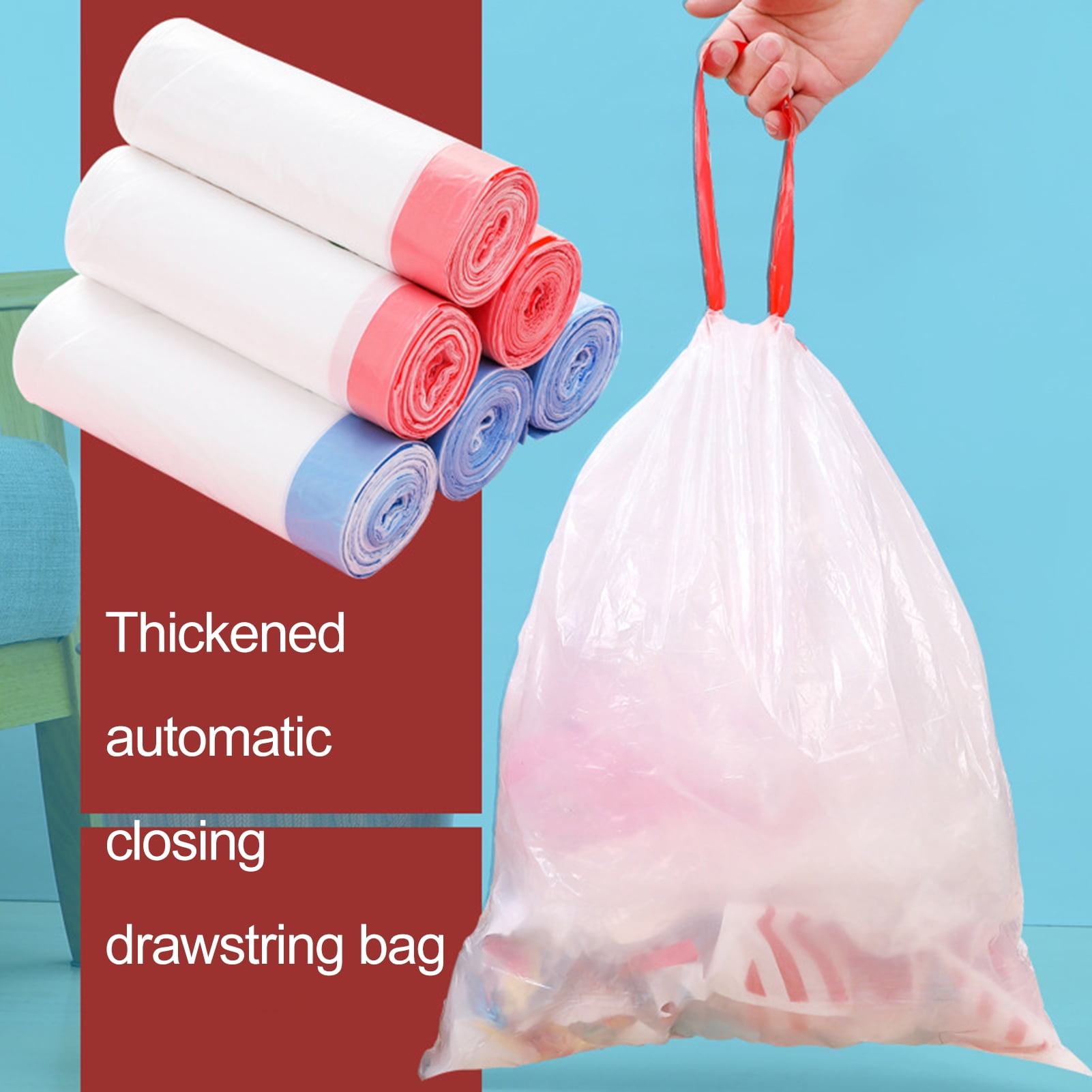 Uehgn 20Pcs/Roll Garbage Bag Leak-proof Strong Load-bearing Drawstring ...