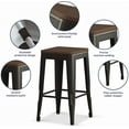 ZAFLY Backless Bar Stool with Wood Seat, Industrial Style Counter ...