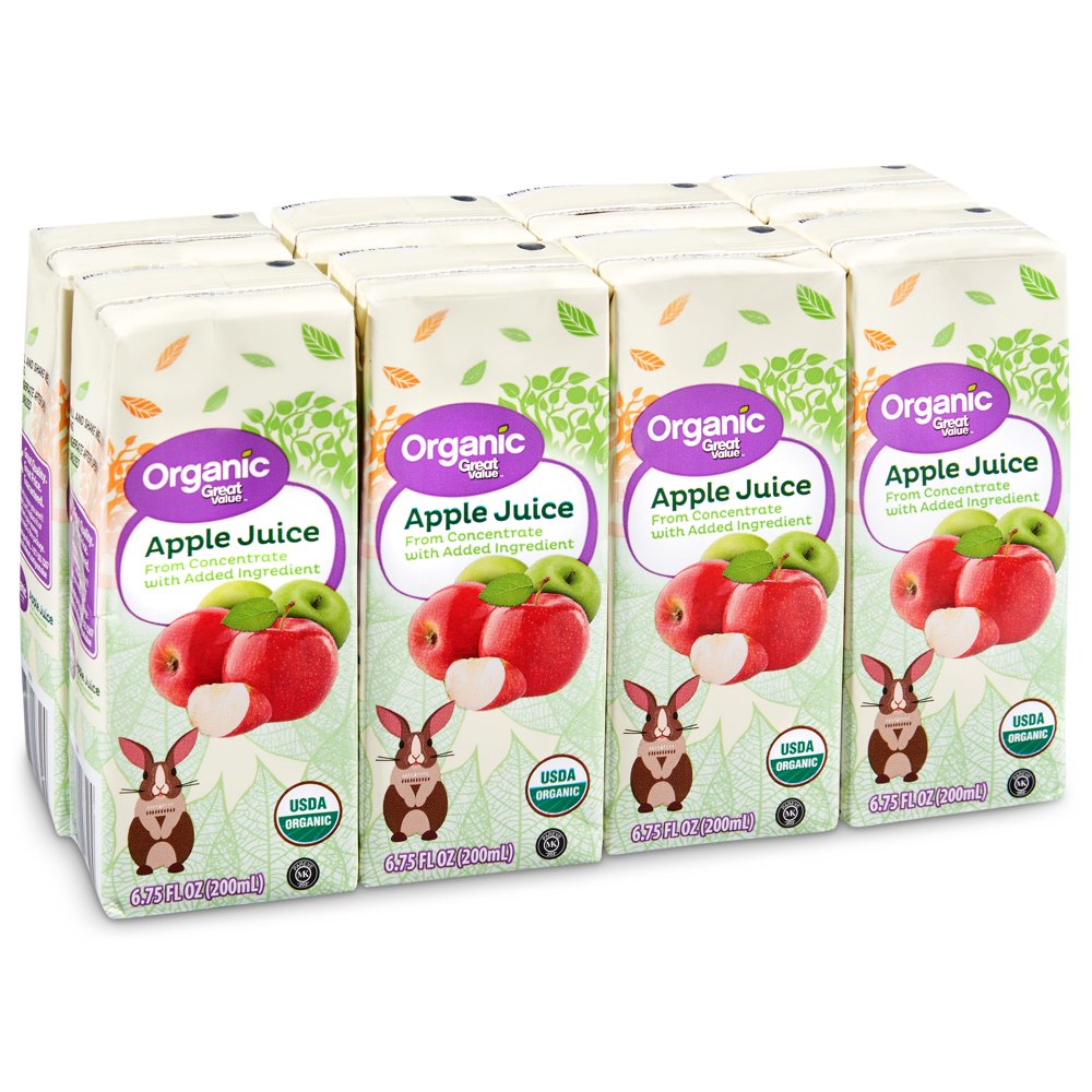 Great Value Organic Apple Juice, 6.76 fl oz, 8 Count - Walmart.com ...