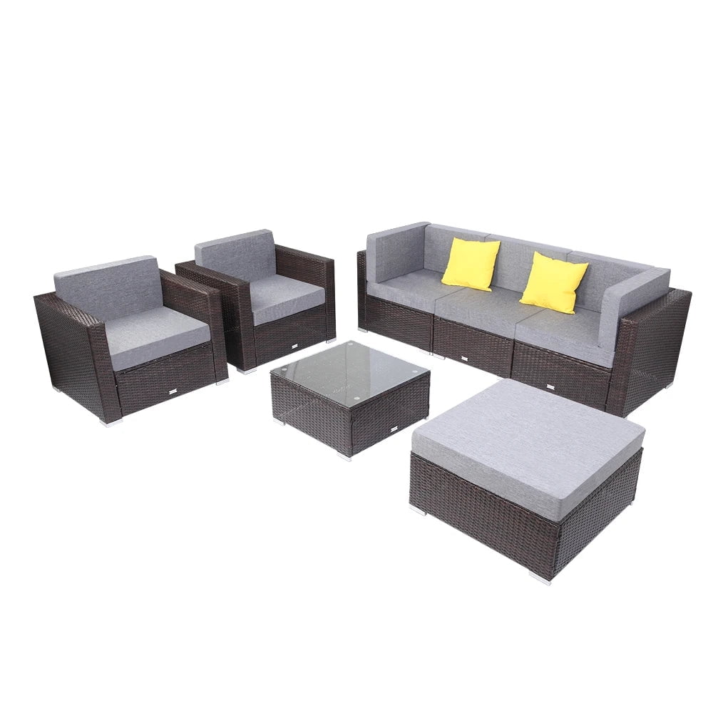US Warehouse 7 Pieces Patio PE Wicker Rattan Corner Sofa Set Patio ...
